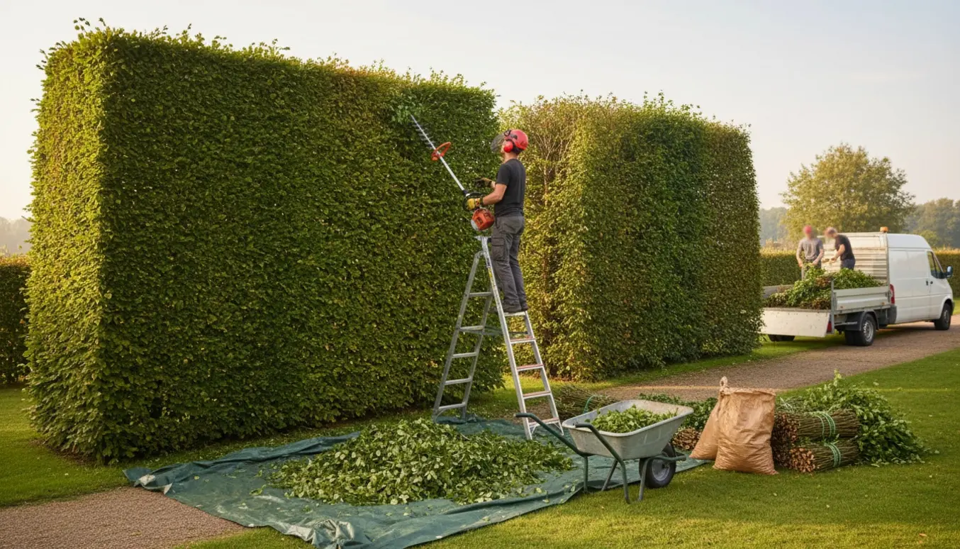 Bestil klipning af bøgehæk op til ca. 5 m. Sider og top trimmes, affald ...
